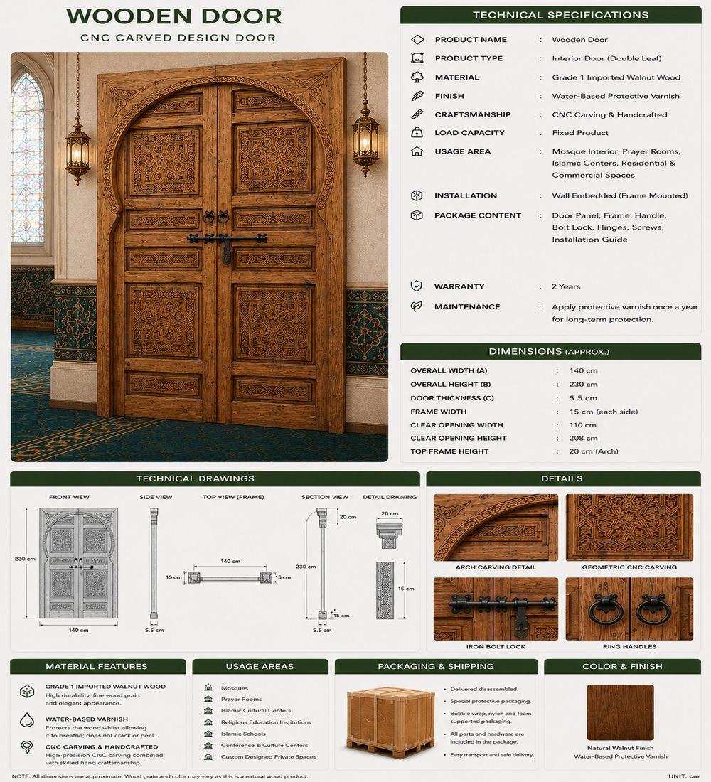 Masjid Front Door Design | Elegant & Durable Mosque Entrance Doors